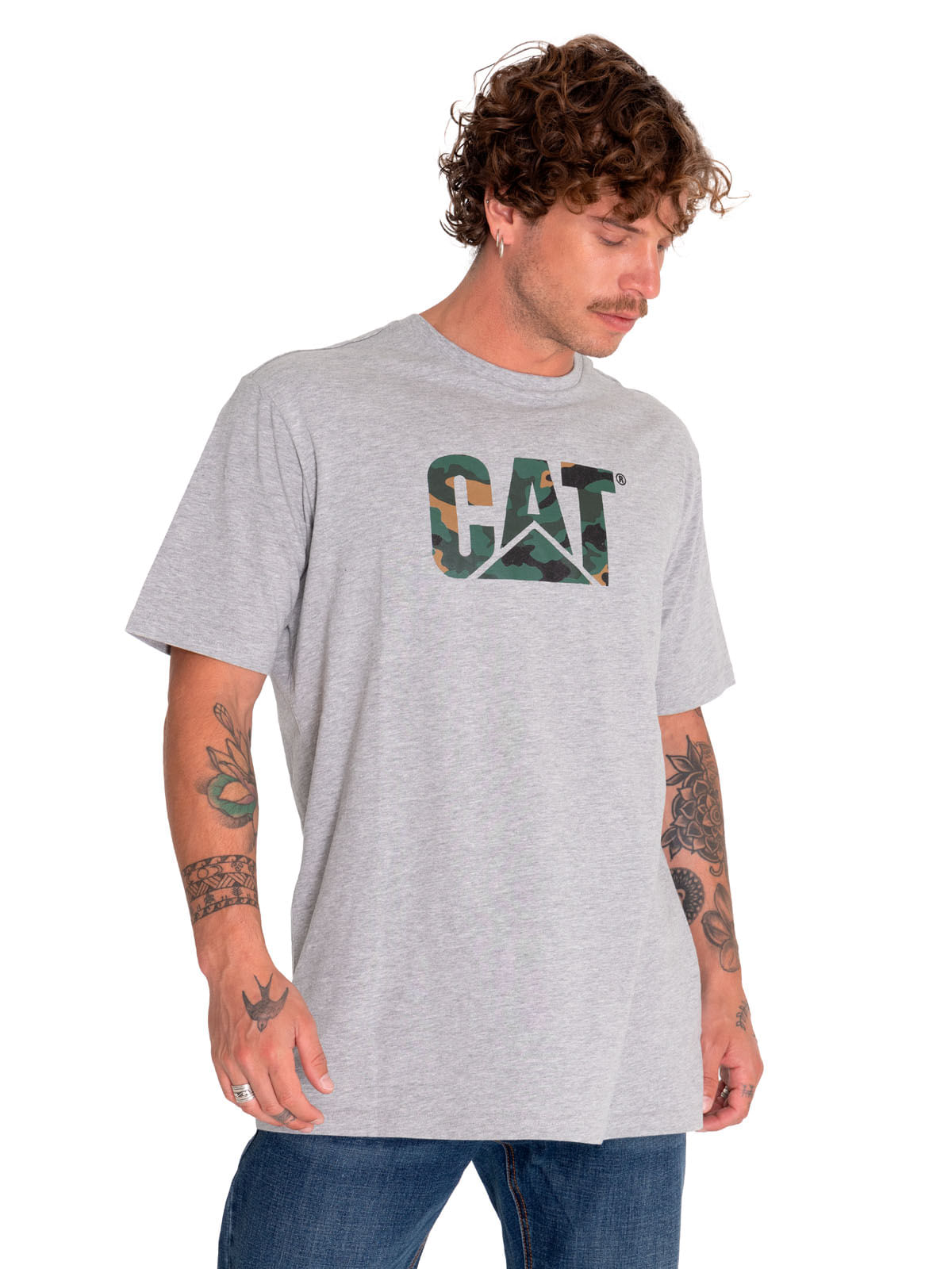Polera Manga Corta Casual Unisex Original Fit Logo Tee Gris Cat-Cat ...